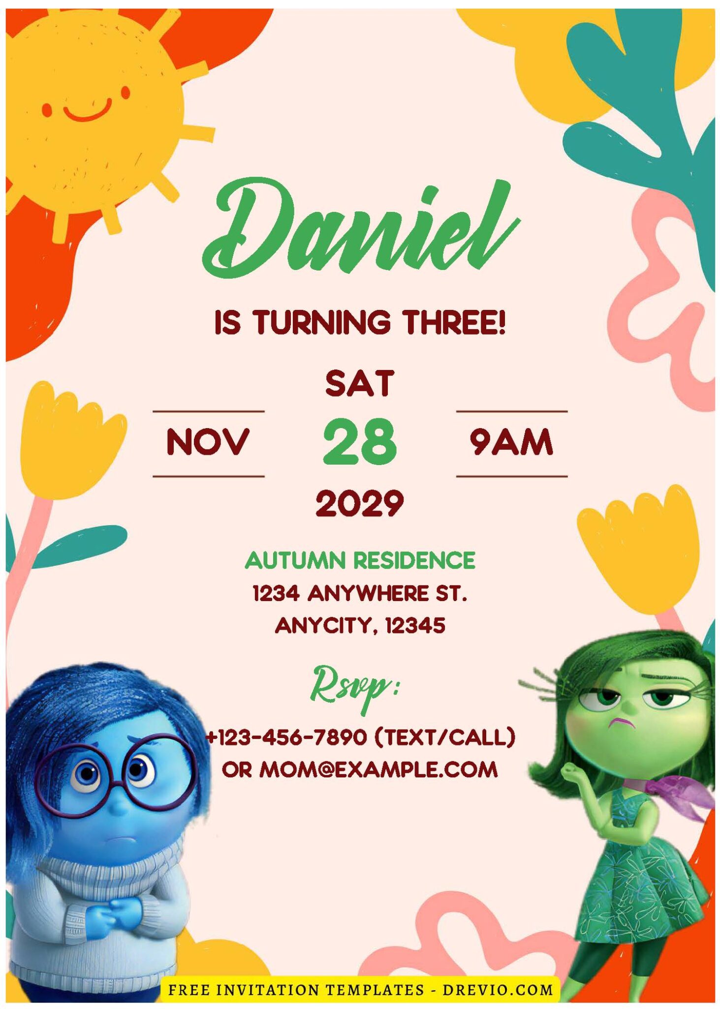 (Free Editable PDF) Colorful Inside Out Birthday Invitation Templates