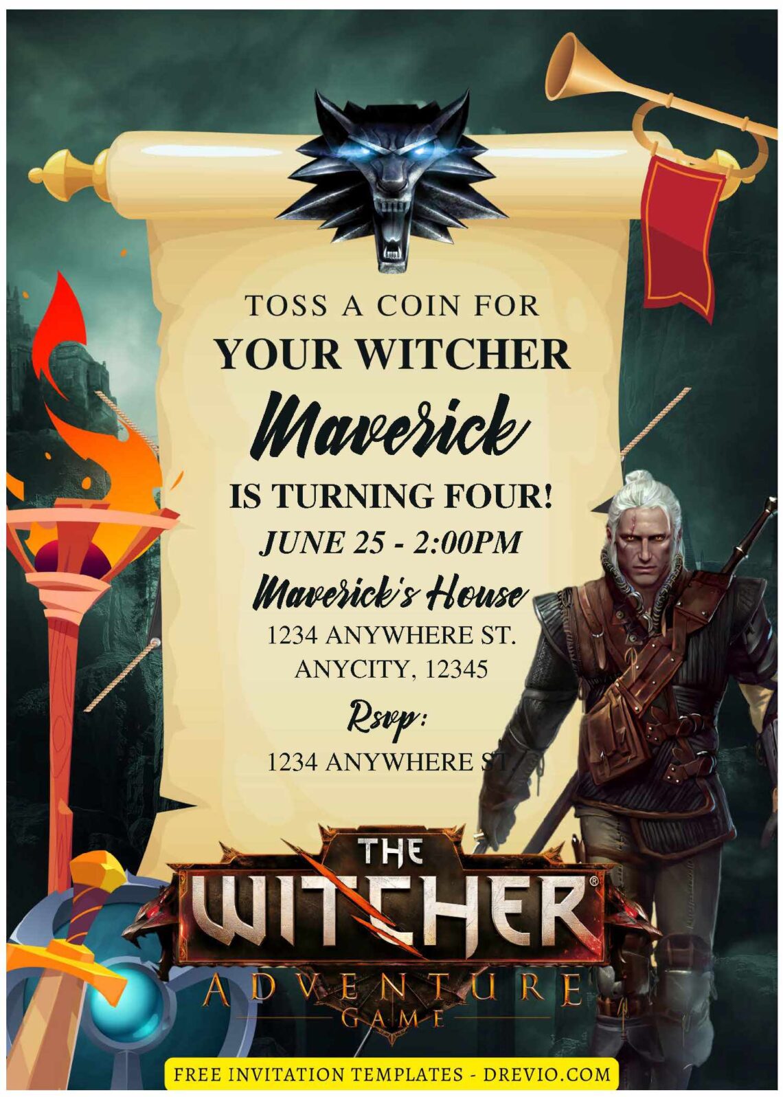 (Free Editable PDF) The Witcher Birthday Invitation Templates