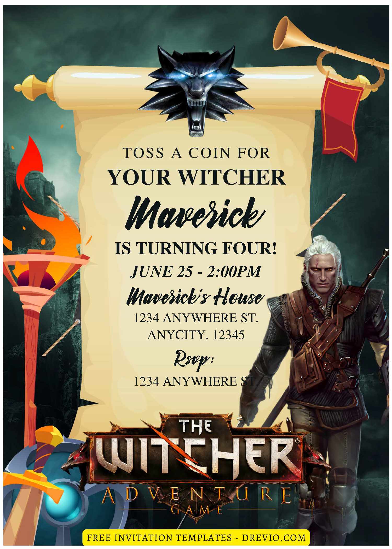 (Free Editable PDF) The Witcher Birthday Invitation Templates