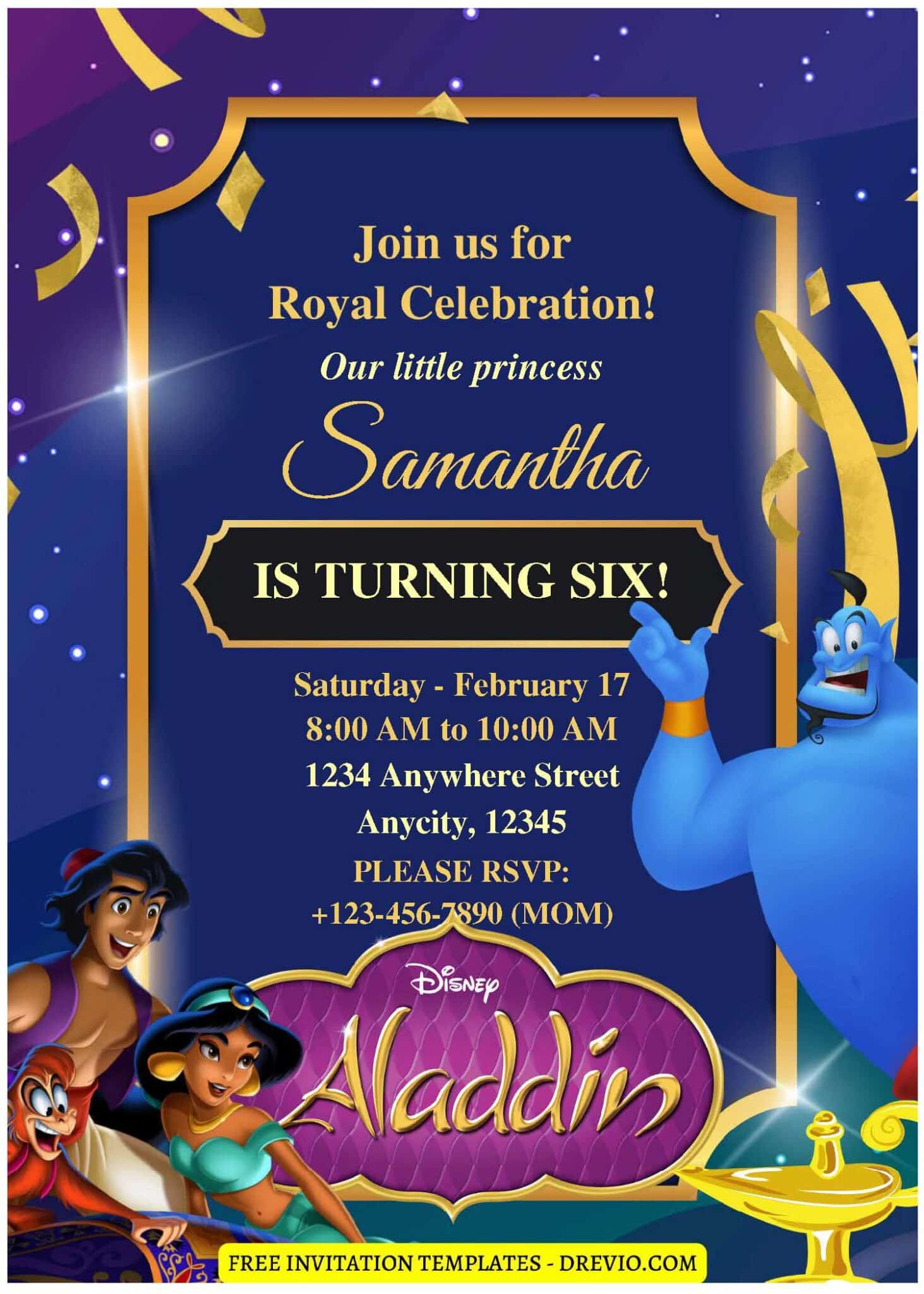 (Easily Edit PDF Invitation) Shimmering Aladdin Birthday Invitation
