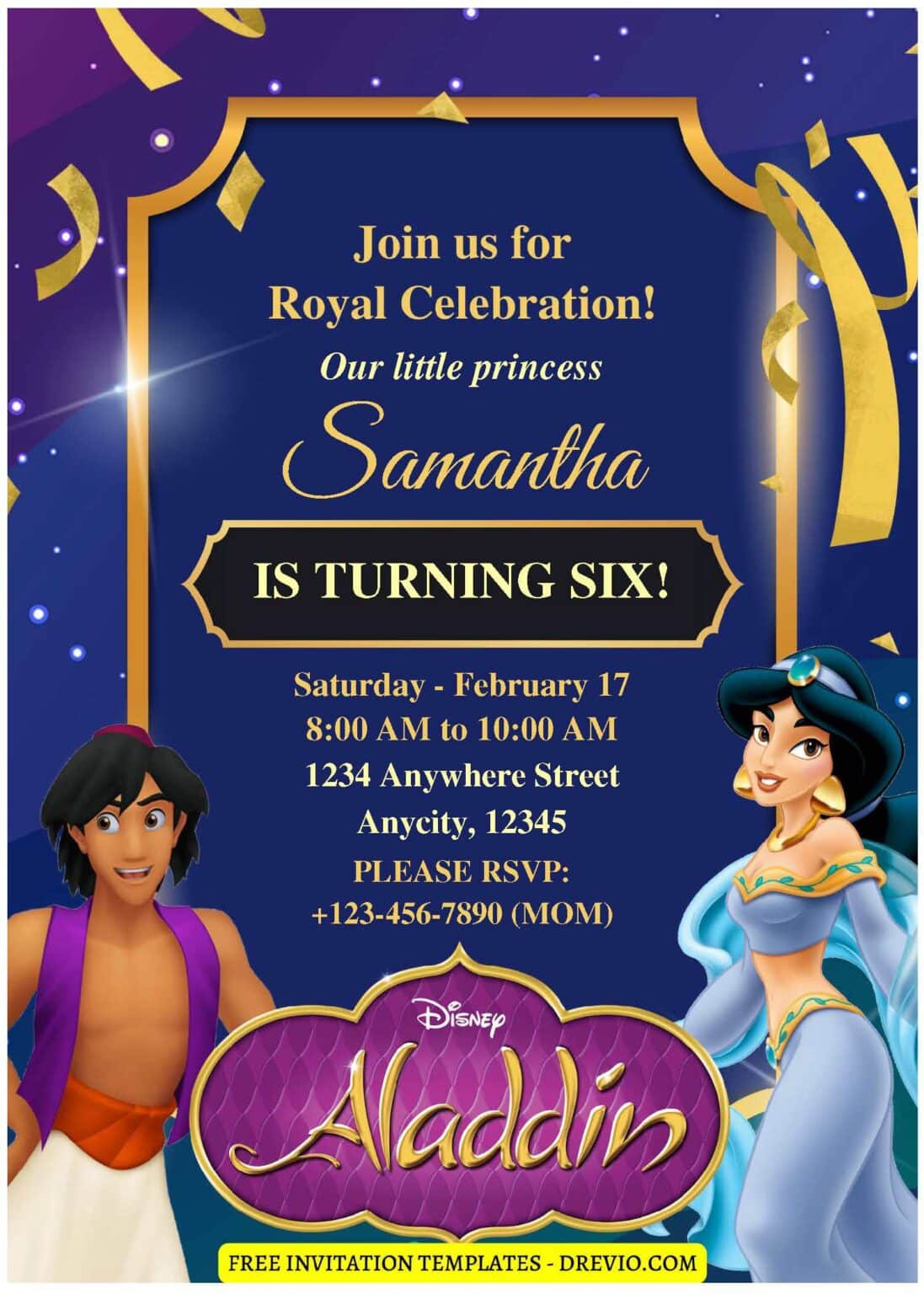 (Easily Edit PDF Invitation) Shimmering Aladdin Birthday Invitation