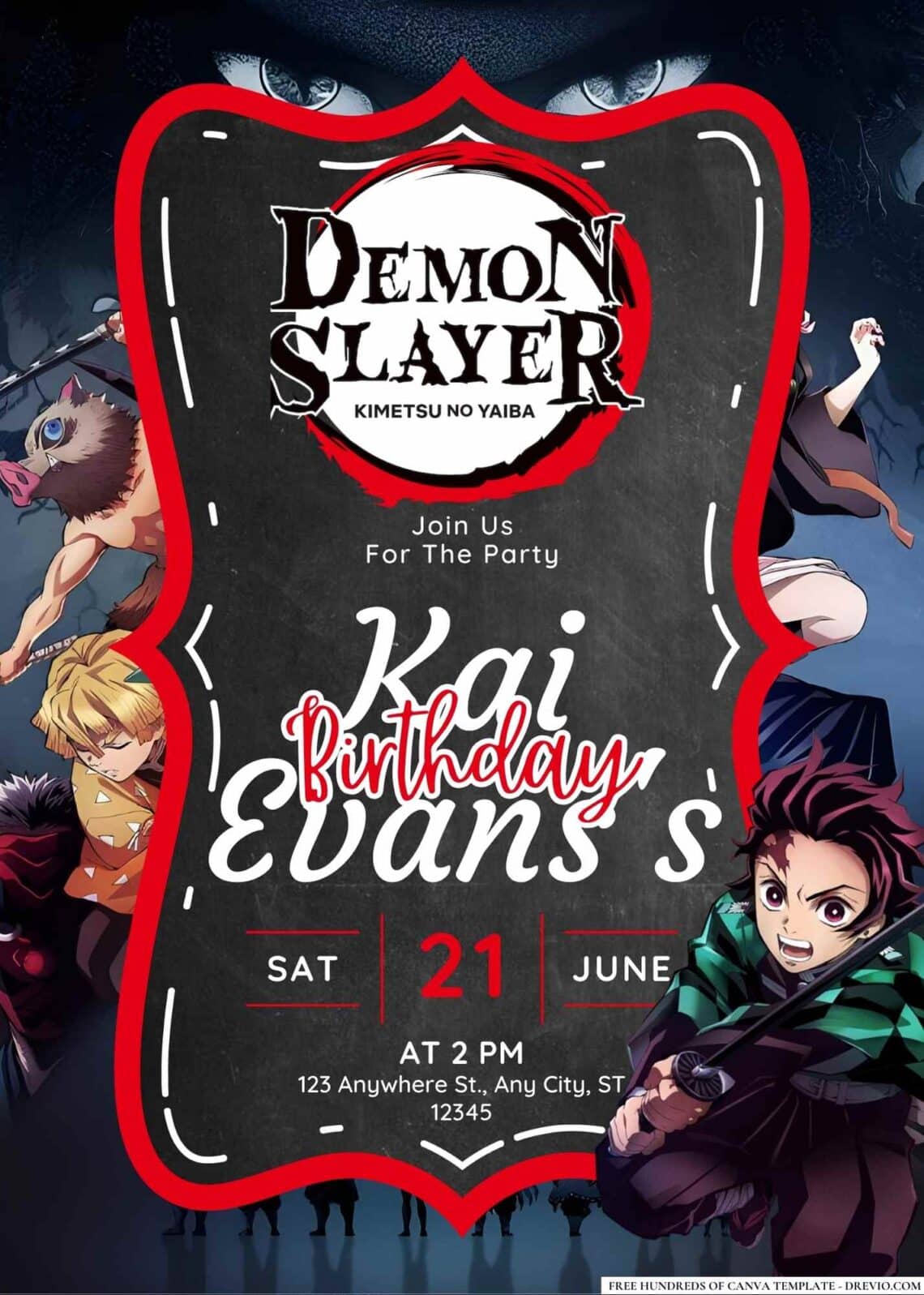 FREE Editable Demon Slayer Birthday Invitations