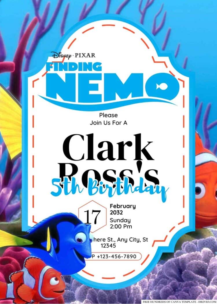 FREE Editable Finding Nemo Birthday Invitations