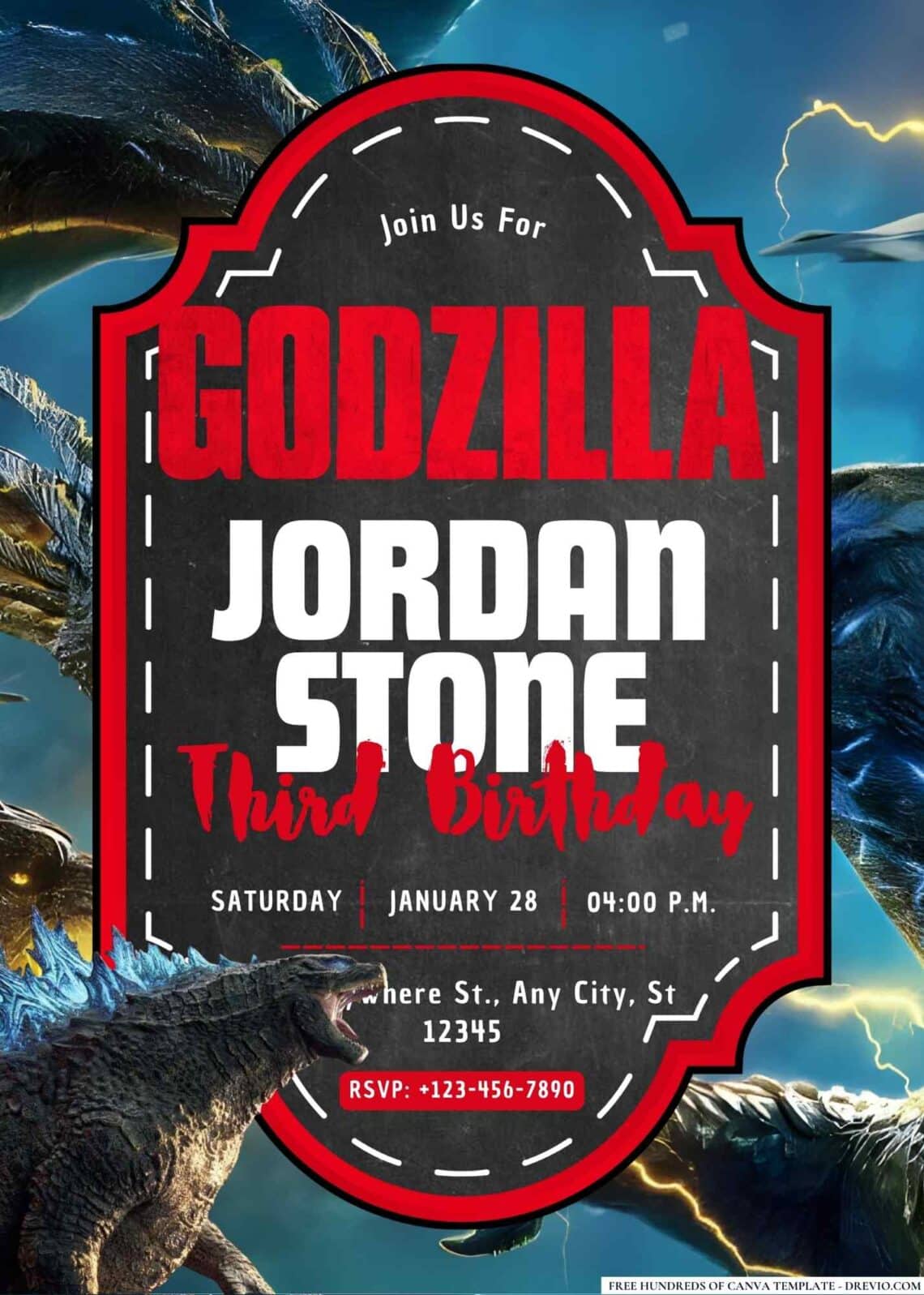 FREE Editable Godzilla Birthday Invitations