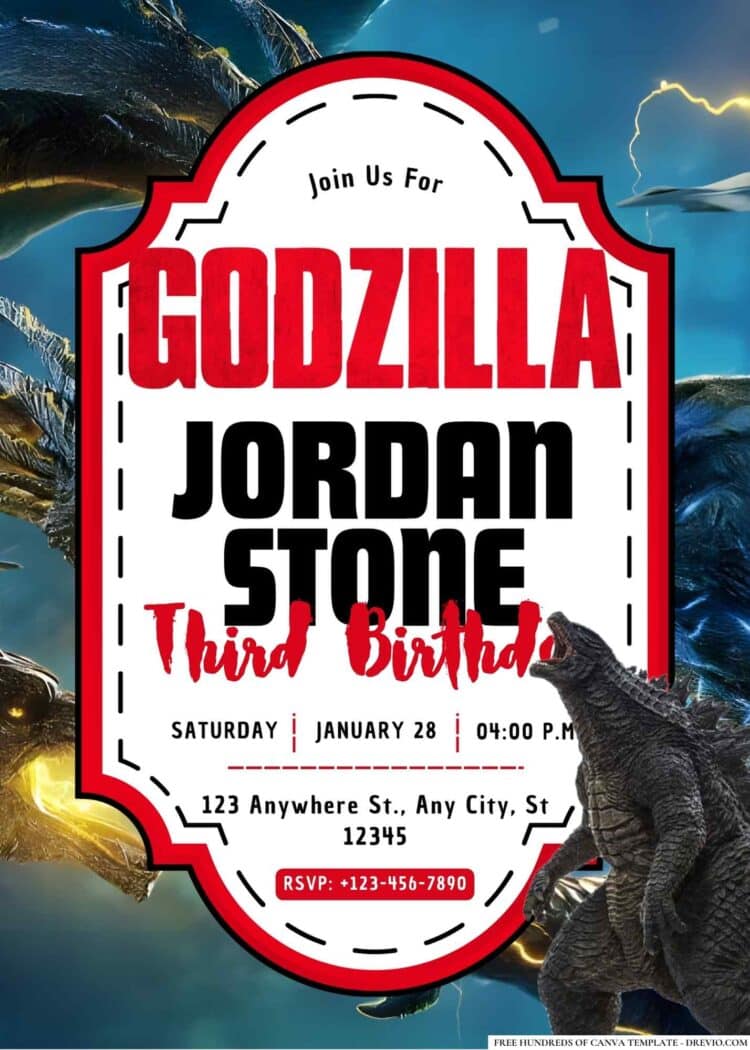 FREE Editable Godzilla Birthday Invitations