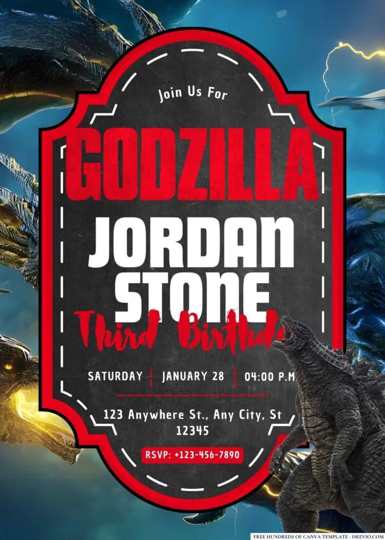 FREE Editable Godzilla Birthday Invitations