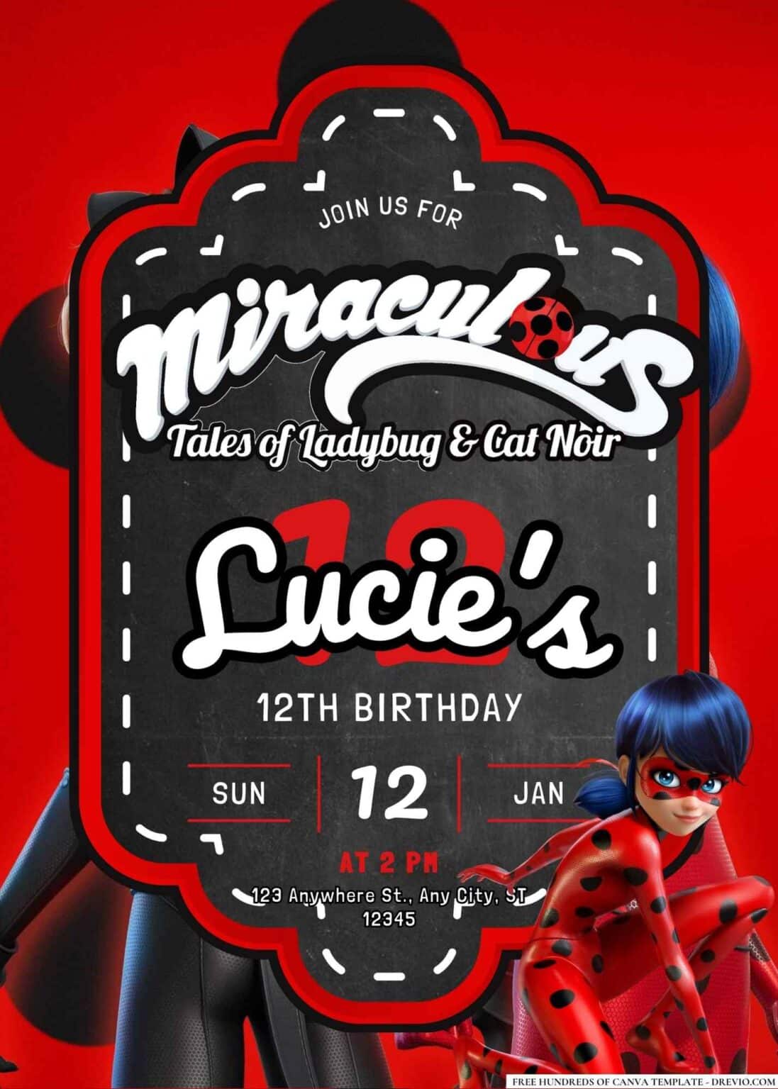 FREE Editable Miraculous Ladybug Birthday Invitations