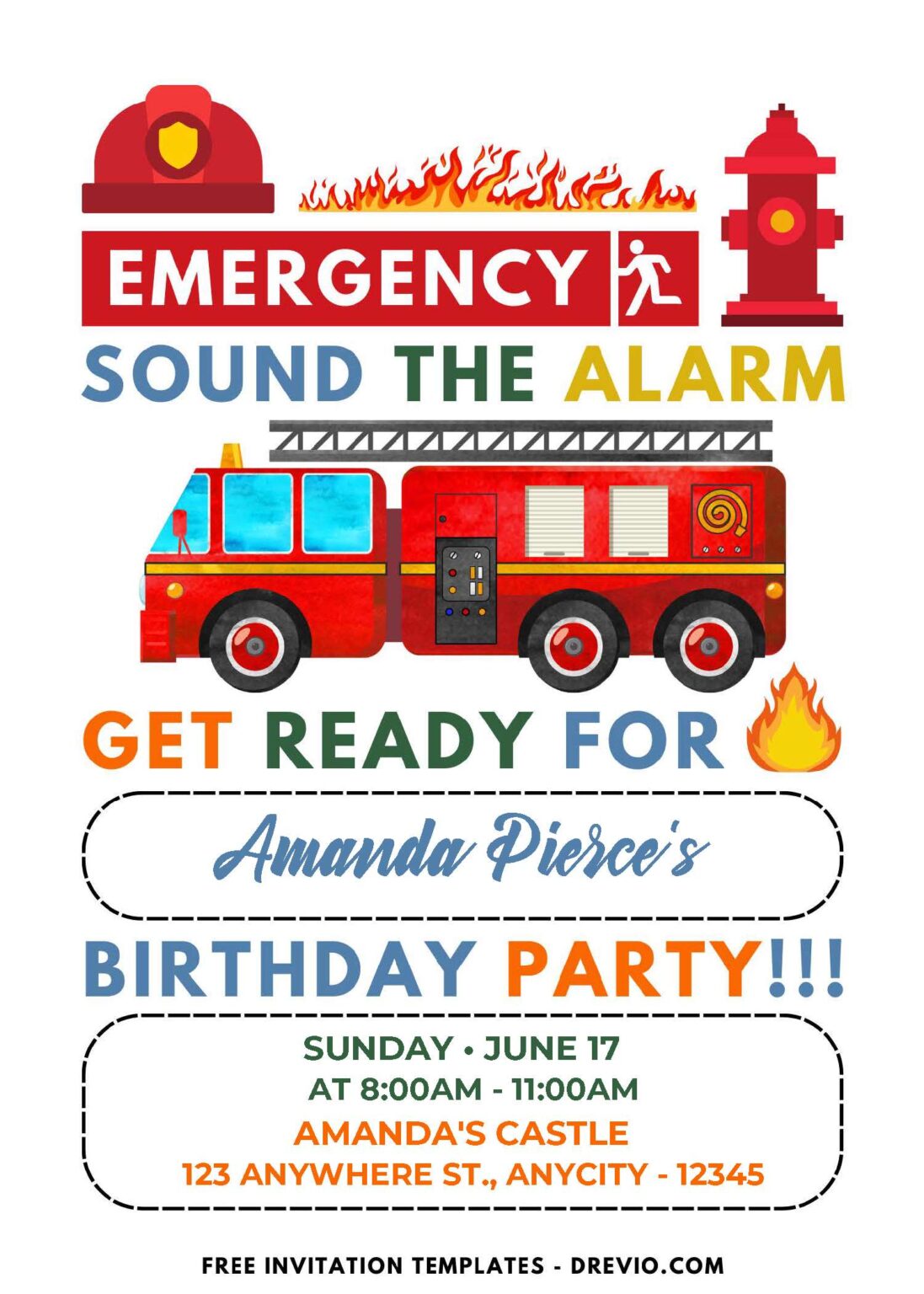 (Easily Edit PDF Invitation) Cute Firefighter Birthday Invitation Templates