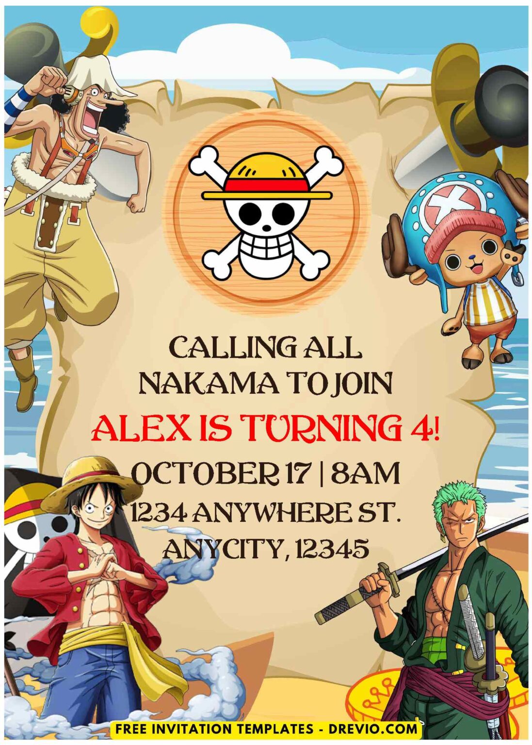 (Easily Edit PDF Invitation) One Piece Anime Birthday Invitation Templates