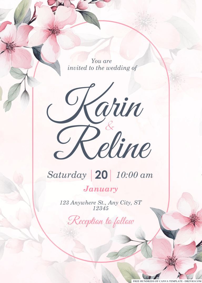 FREE PDF Invitation - Pink Floral Arrangements Wedding Invitations