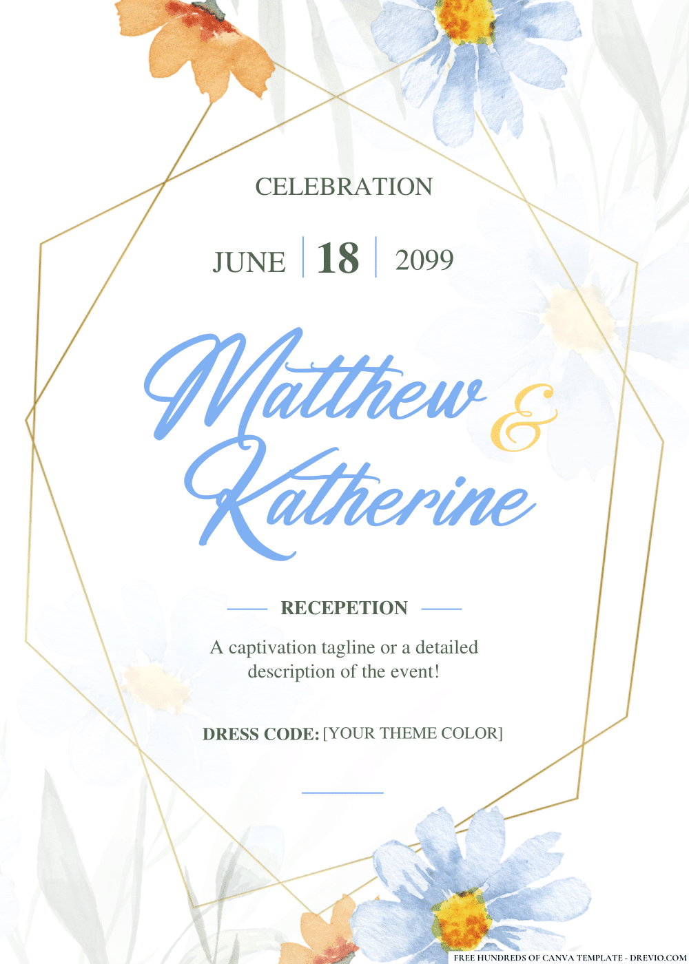 FREE PDF Invitation - Wildflower Blue Botanical Wedding Invitations