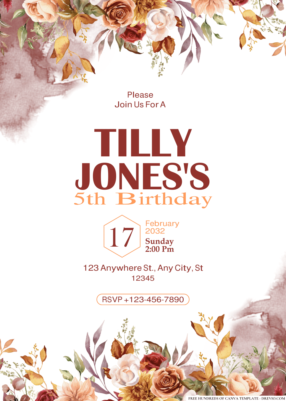 FREE PDF Invitation - Autumn Corner Floral Birthday Invitation