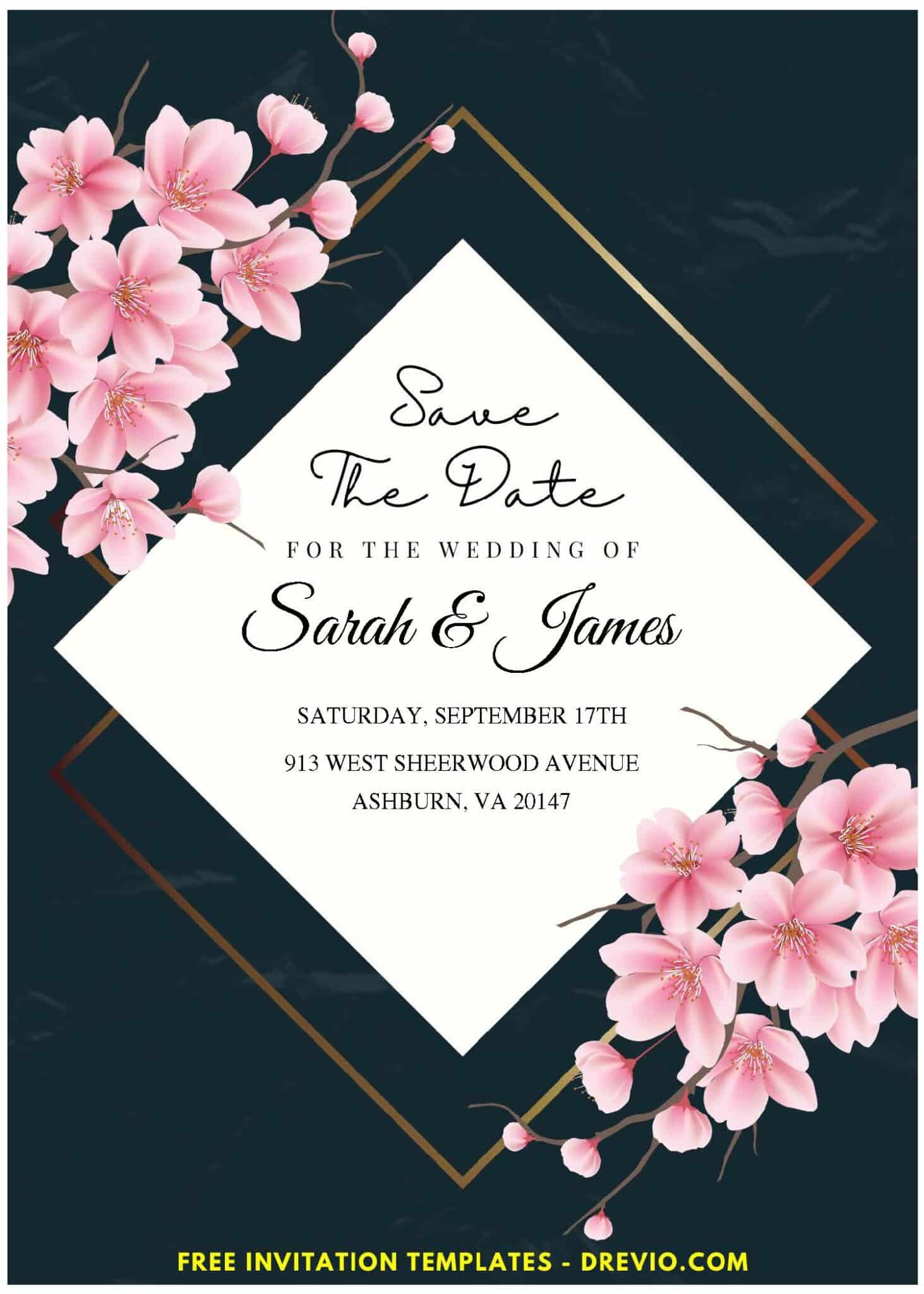 (Easily Edit PDF Invitation) Zen Garden Sakura Wedding Invitation