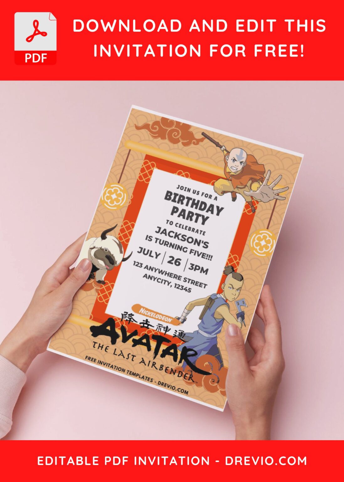 (Easily Edit PDF Invitation) Avatar Aang The Last Airbender Birthday Invitation