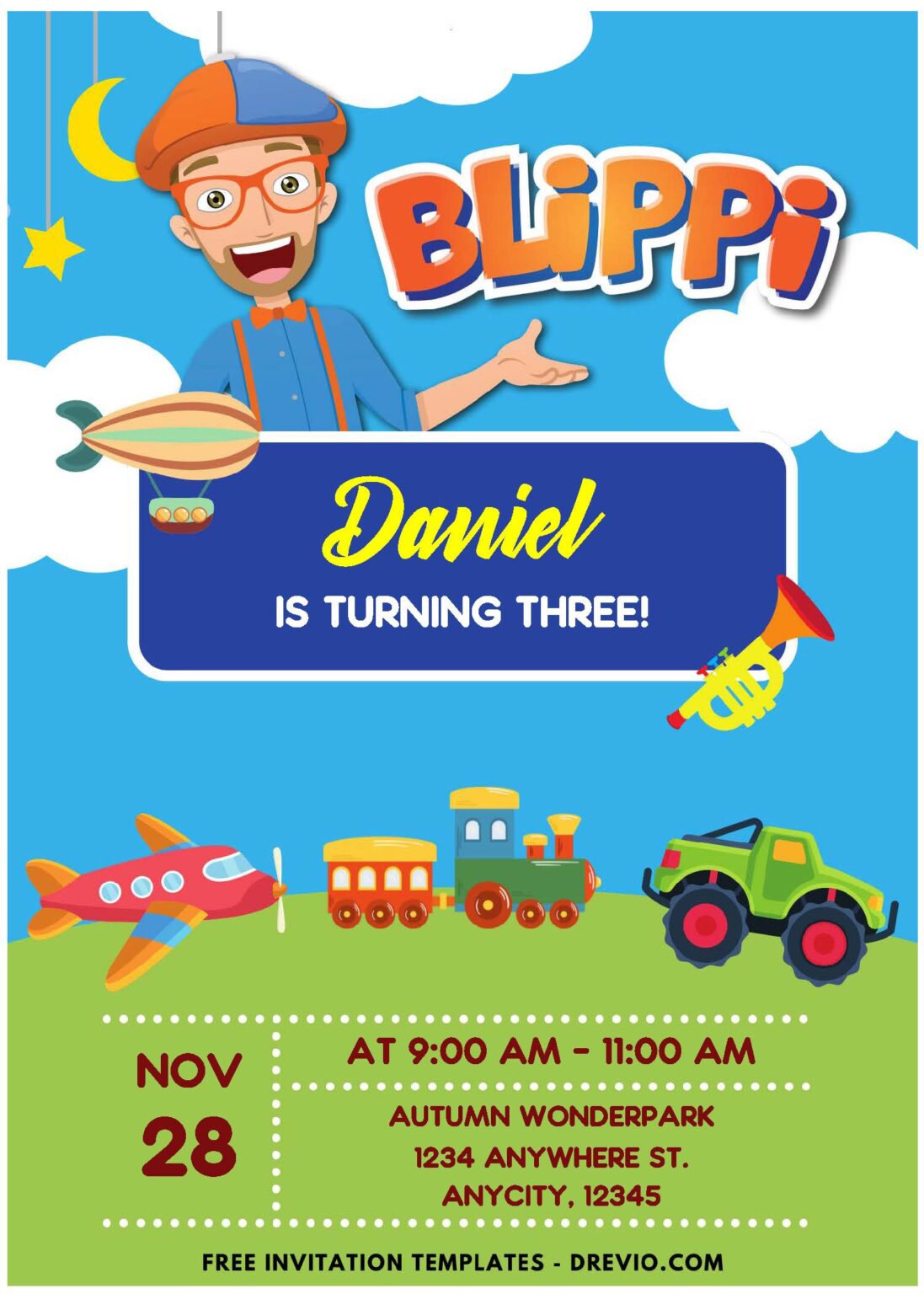 (Easily Edit PDF Invitation) Cutest Blippi Birthday Invitation