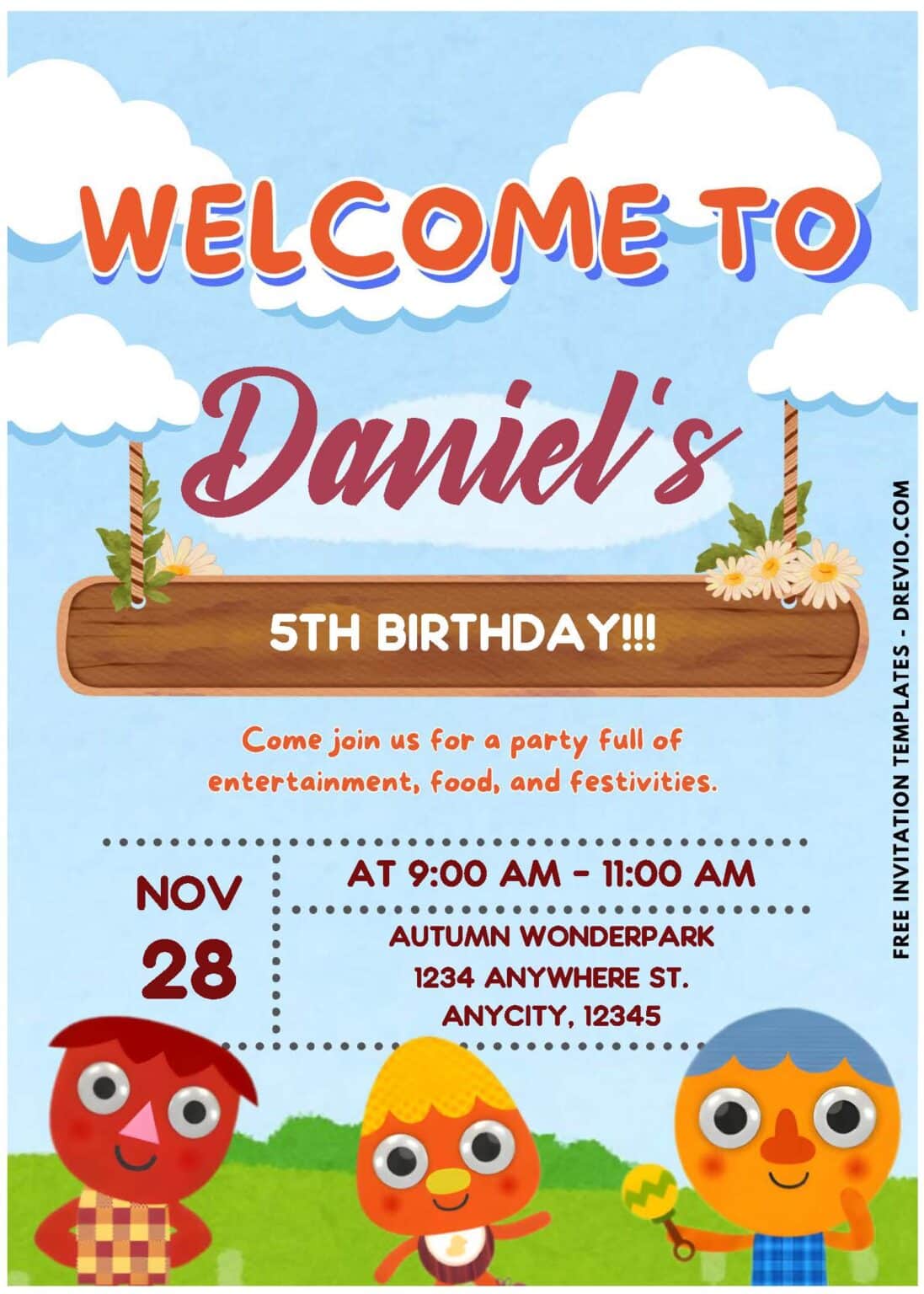 (Easily Edit PDF Invitation) Lovely Noodle & Pals Birthday Invitation