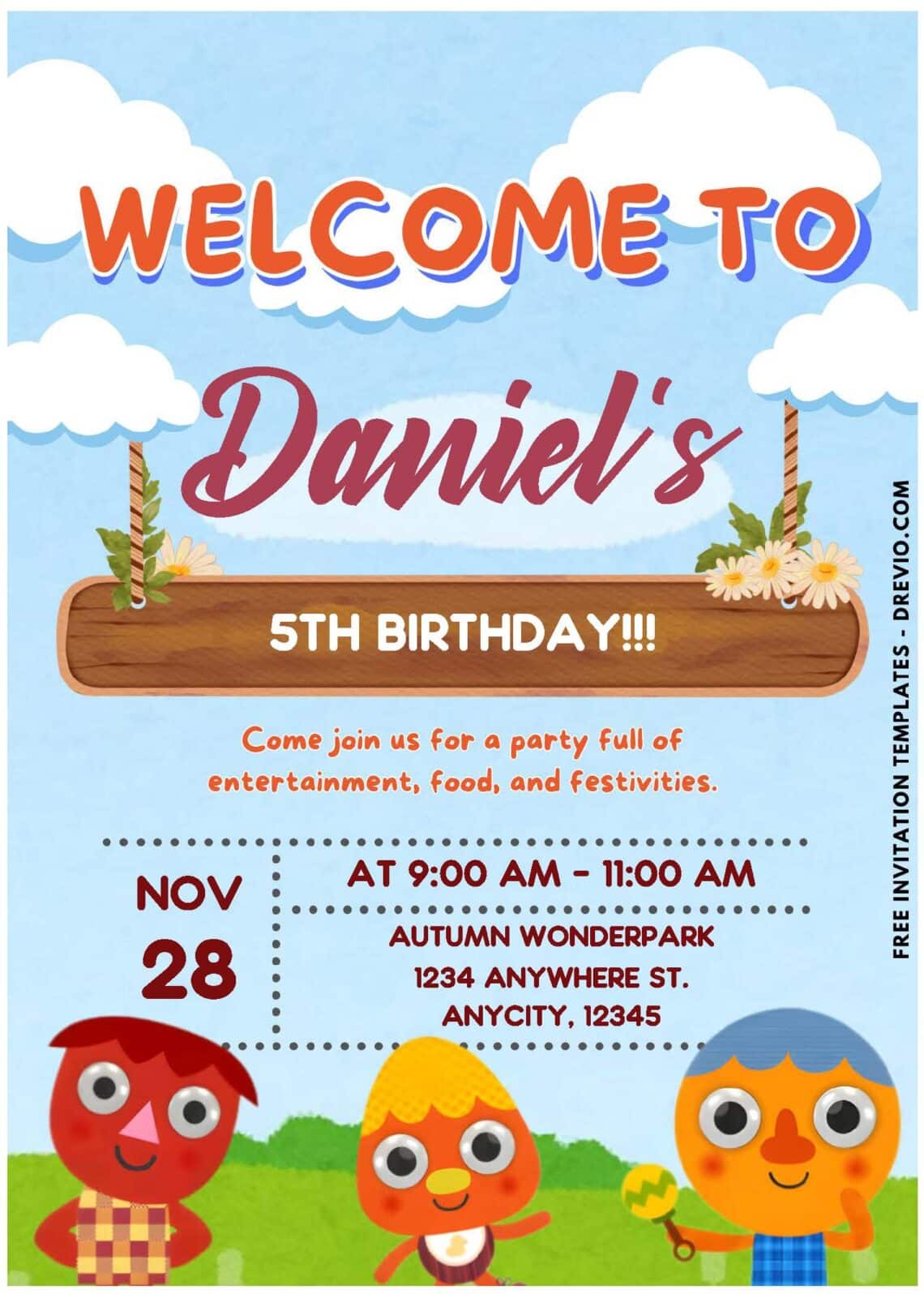 (Easily Edit PDF Invitation) Lovely Noodle & Pals Birthday Invitation