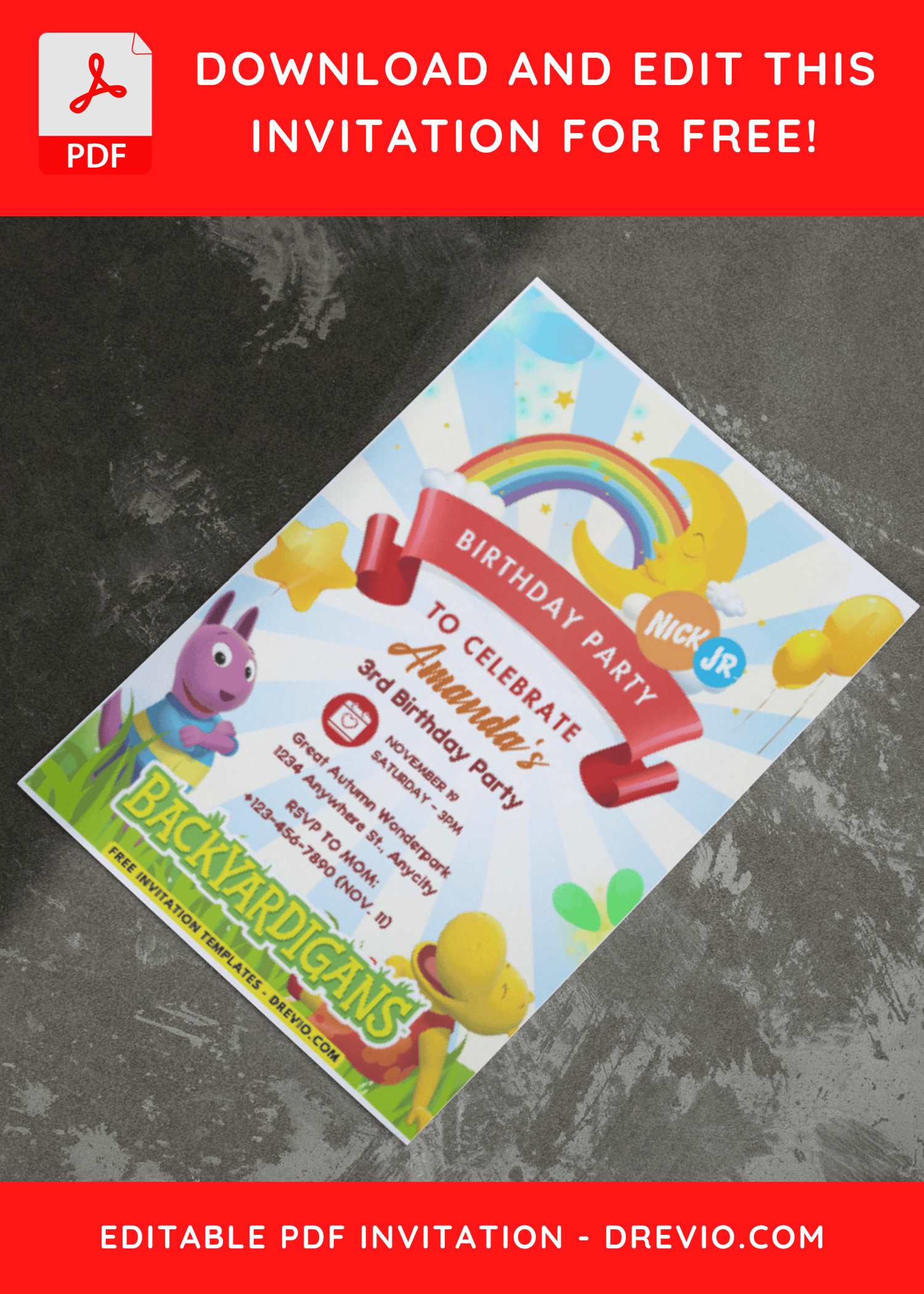 (Free PDF Invitation) Rainbow Dash Backyardigans Birthday Invitation