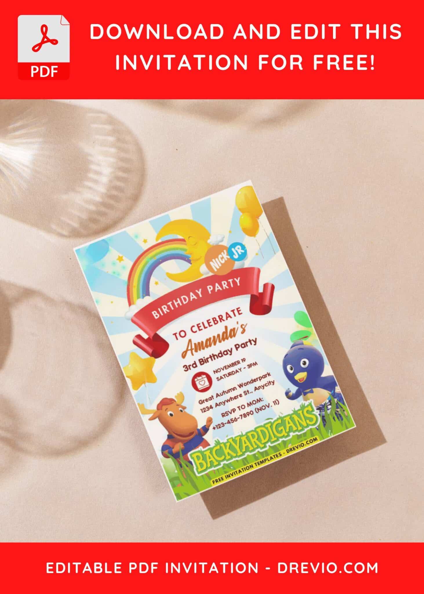 (Free PDF Invitation) Rainbow Dash Backyardigans Birthday Invitation