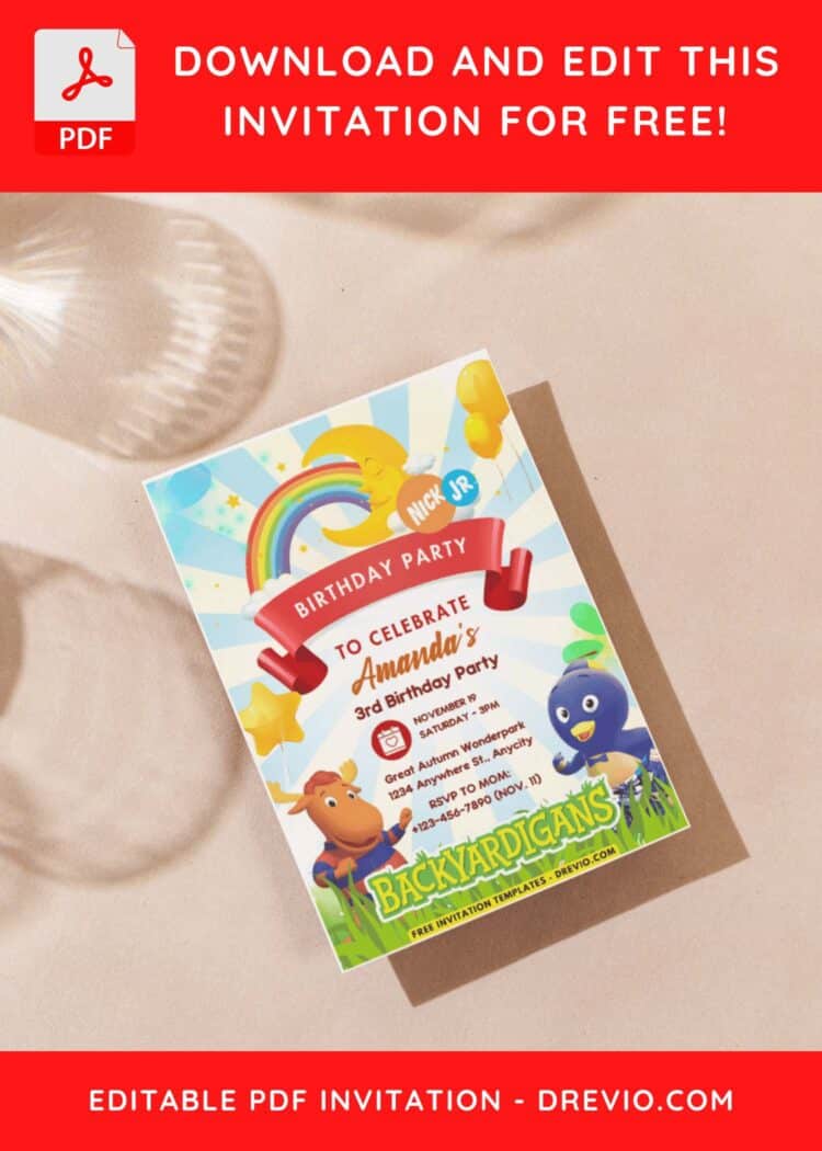 (Free PDF Invitation) Rainbow Dash Backyardigans Birthday Invitation