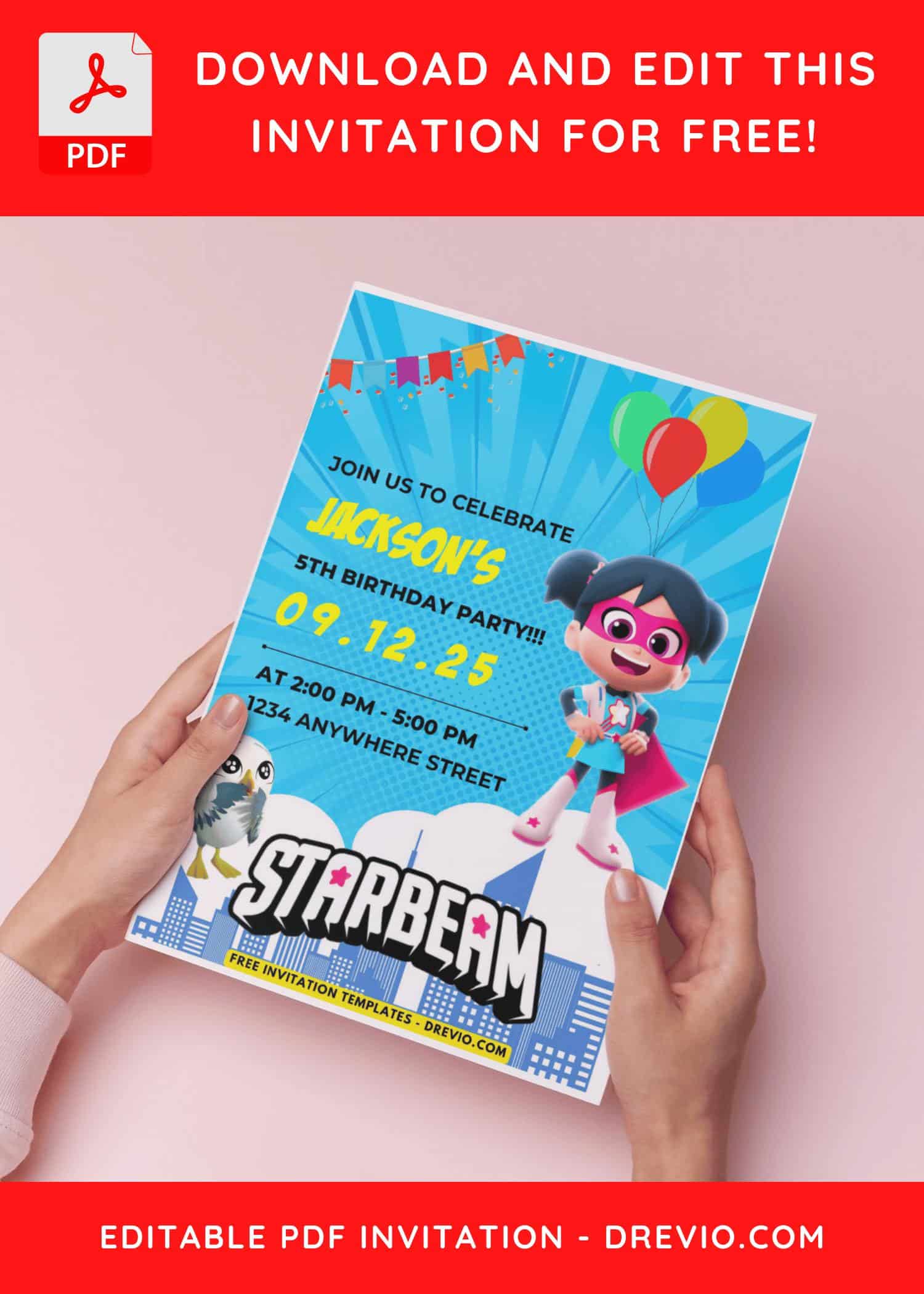 (Free PDF Invitation) Super Epic Starbeam Birthday Invitation