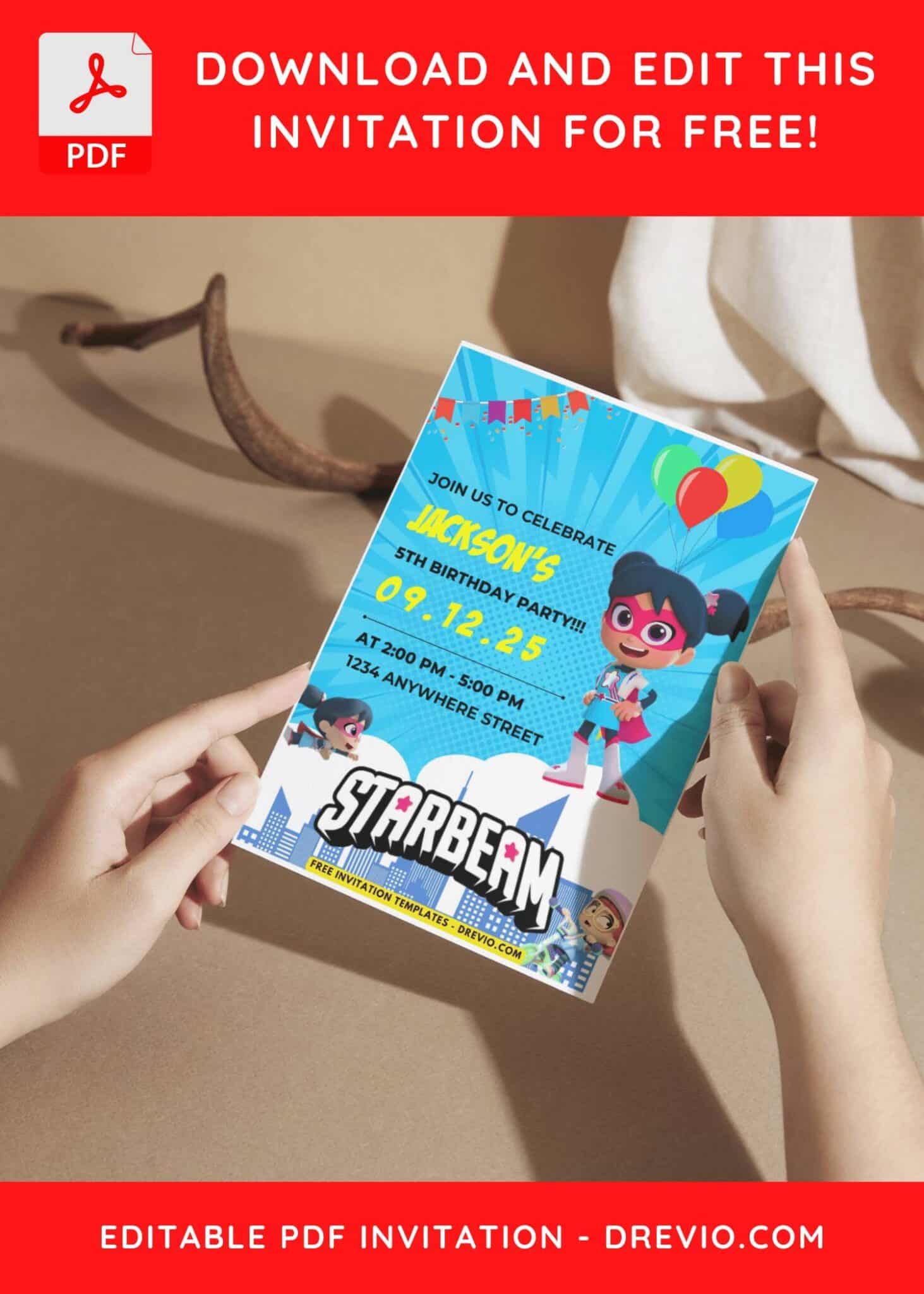 (Free PDF Invitation) Super Epic Starbeam Birthday Invitation