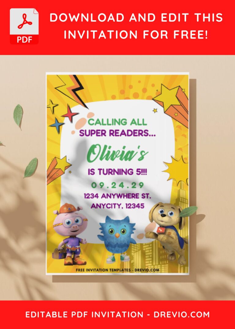 (Easily Edit PDF Invitation) Lovable Super Why Birthday Invitation