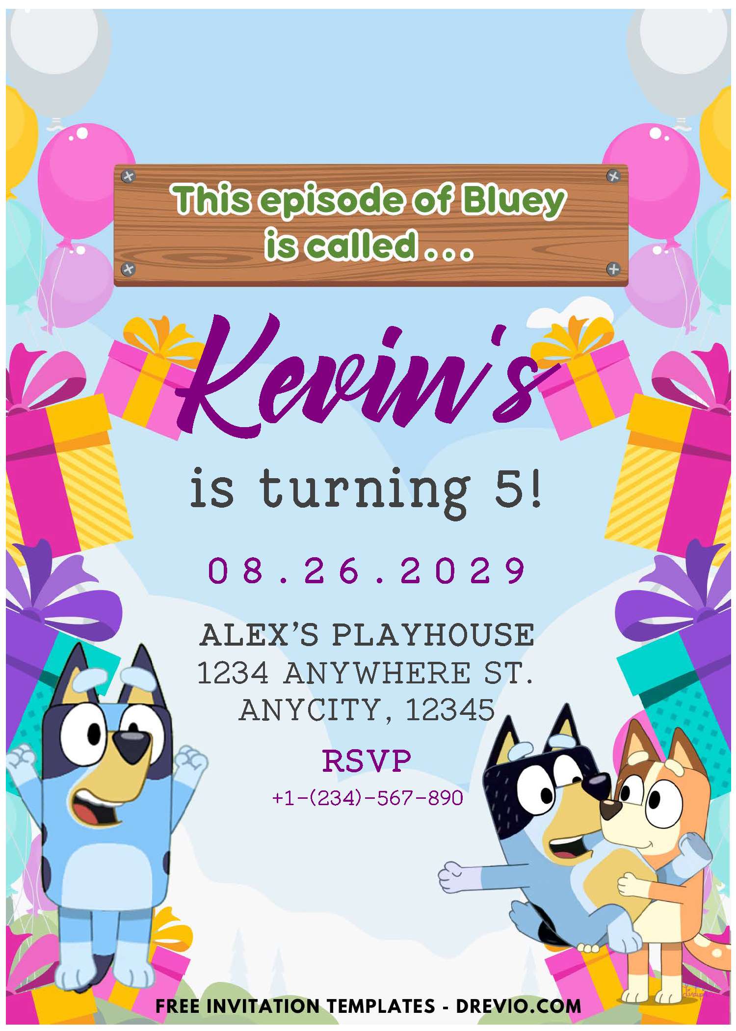 (Easily Edit PDF Invitation) Cheerful Bluey & Friends Birthday Invitation