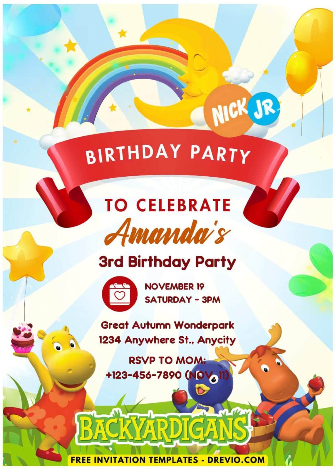 (Free PDF Invitation) Rainbow Dash Backyardigans Birthday Invitation