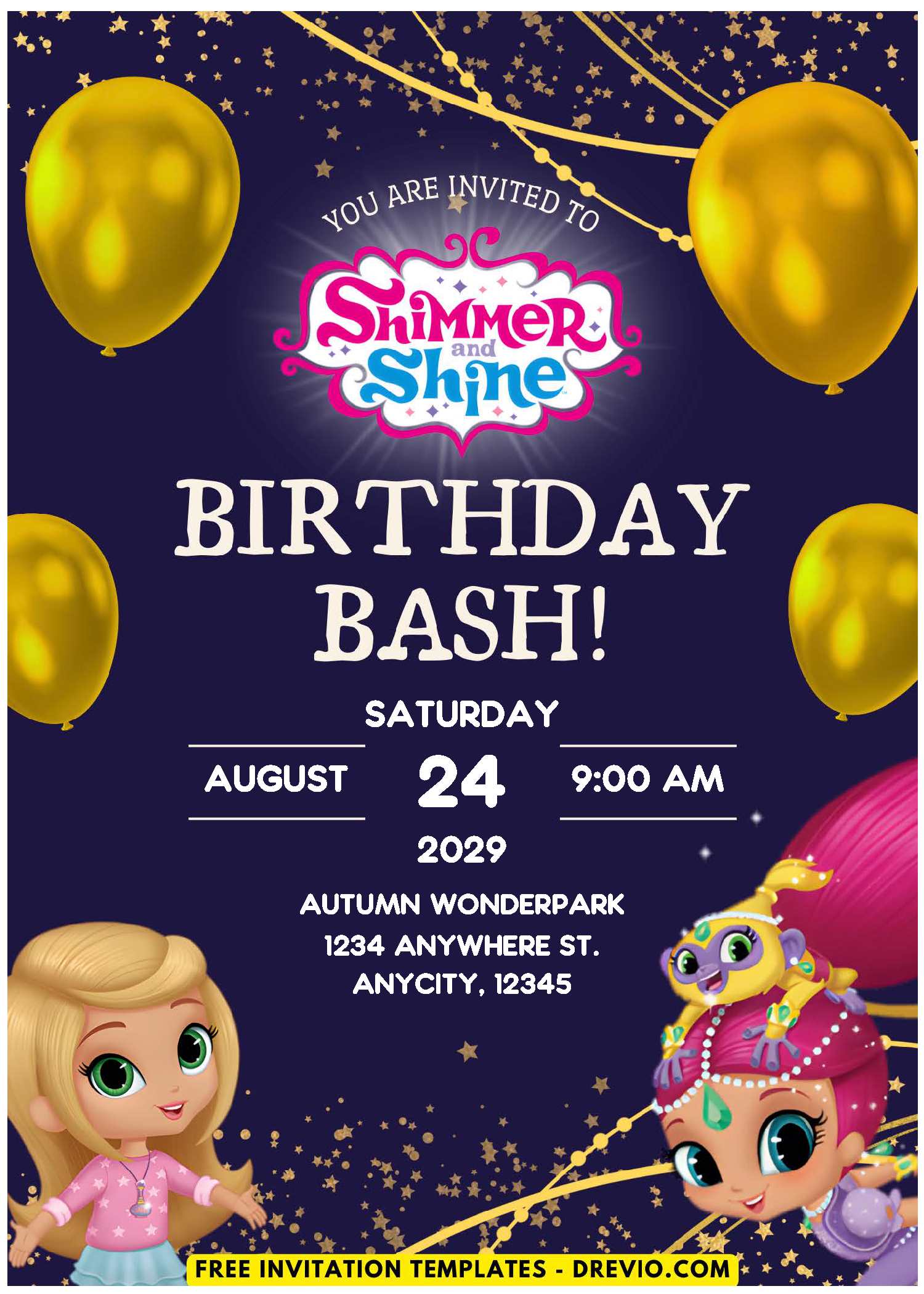 (Free PDF Invitation) Sparkling Shimmer And Shine Birthday Invitation