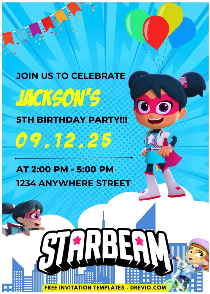 (Free PDF Invitation) Super Epic Starbeam Birthday Invitation