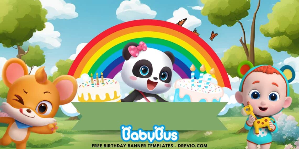 (Free Canva Template) Easy & Fun BabyBus Birthday Backdrop Templates