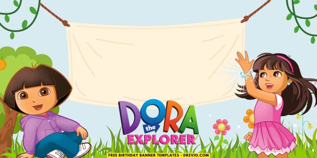 (Free Canva Template) Dora The Explorer Jungle Themed Birthday Backdrop ...