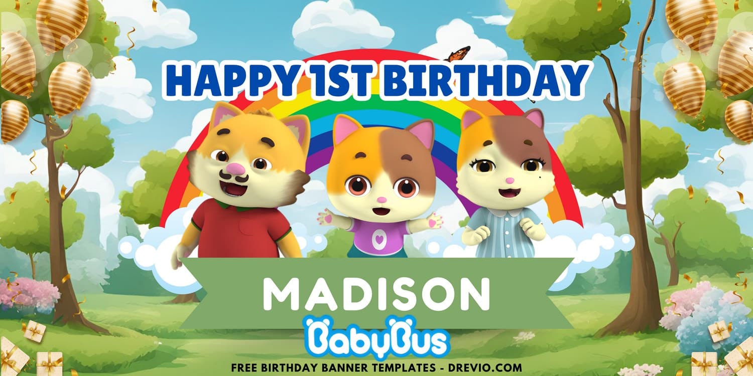 (Free Canva Template) Easy & Fun BabyBus Birthday Backdrop Templates