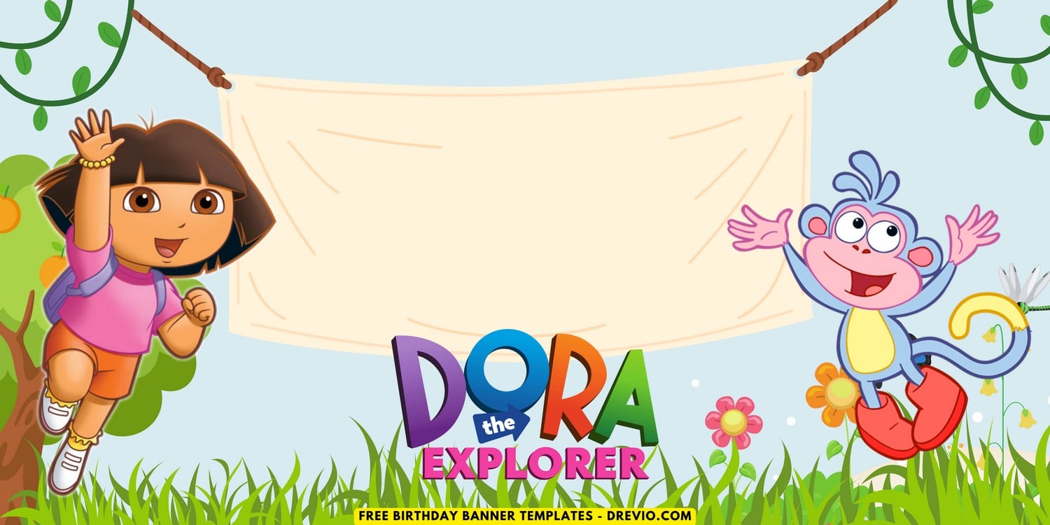 (Free Canva Template) Dora The Explorer Jungle Themed Birthday Backdrop ...