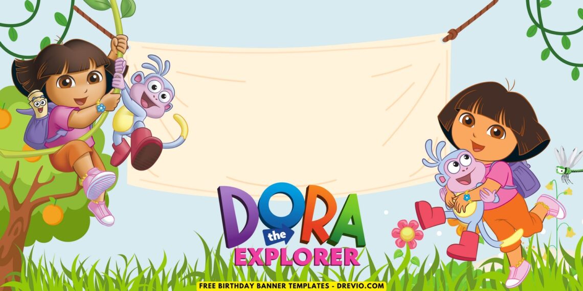 (Free Canva Template) Dora The Explorer Jungle Themed Birthday Backdrop ...