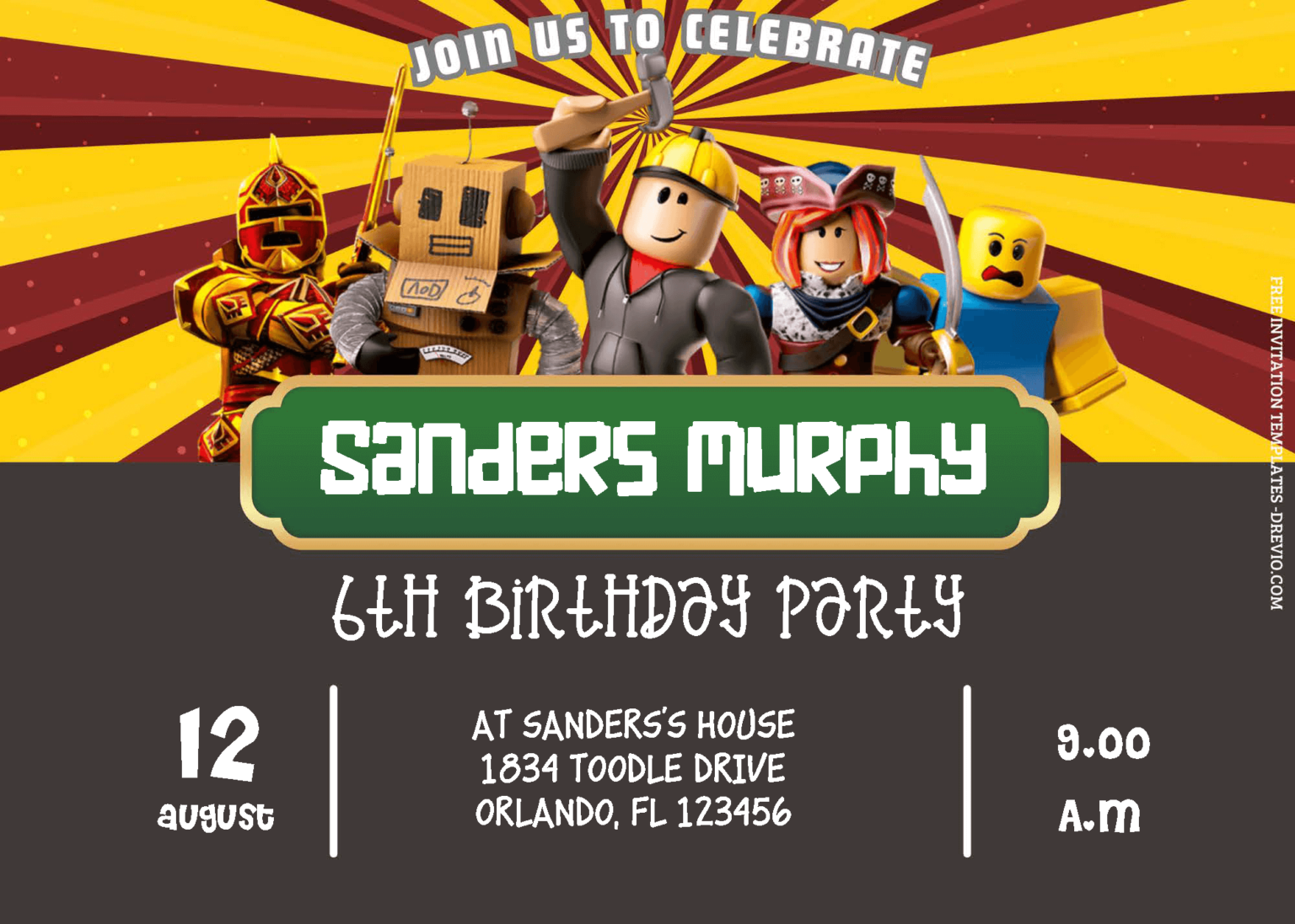 ( FREE Editable PDF ) Come Play Roblox Birthday Invitation Templates