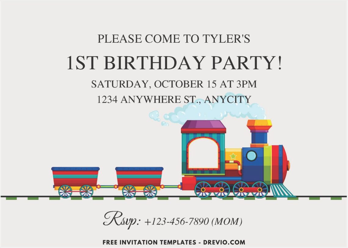 (Free PDF Invitation) Steam Train Children Birthday Invitation