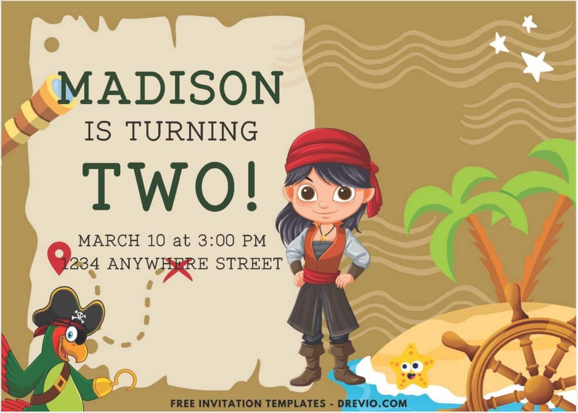 (Free PDF Invitation) Pirate Treasure Map Birthday Invitation