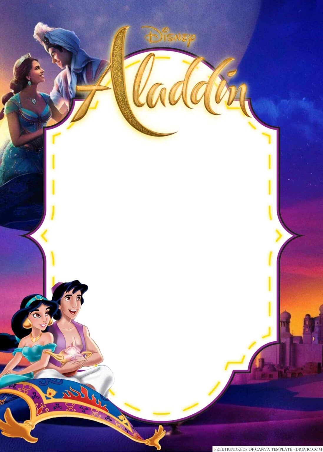 10 Magical World of Aladdin and Jasmine Birthday Invitation Templates