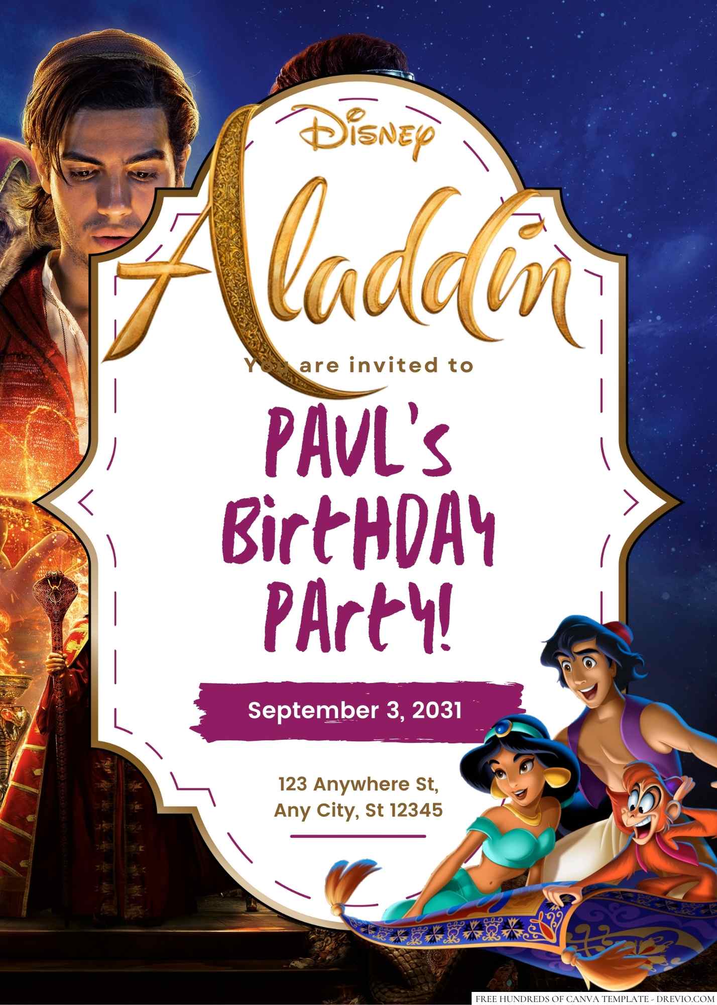 10 Magical World of Aladdin and Jasmine Birthday Invitation Templates