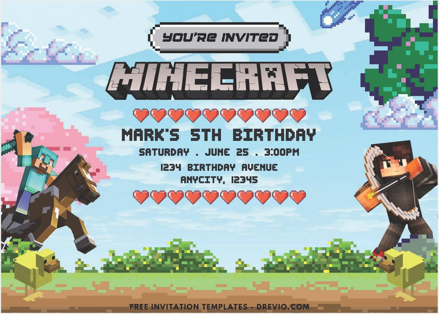 (Free PDF Invitation) Pixel Perfect Minecraft Gamer Birthday Invitation
