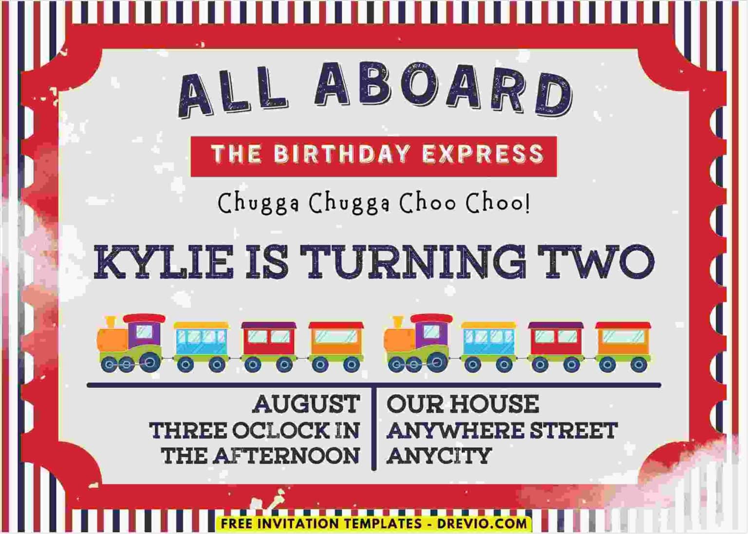 (Free PDF Invitation) The Birthday Express Train Themed Birthday Invitation