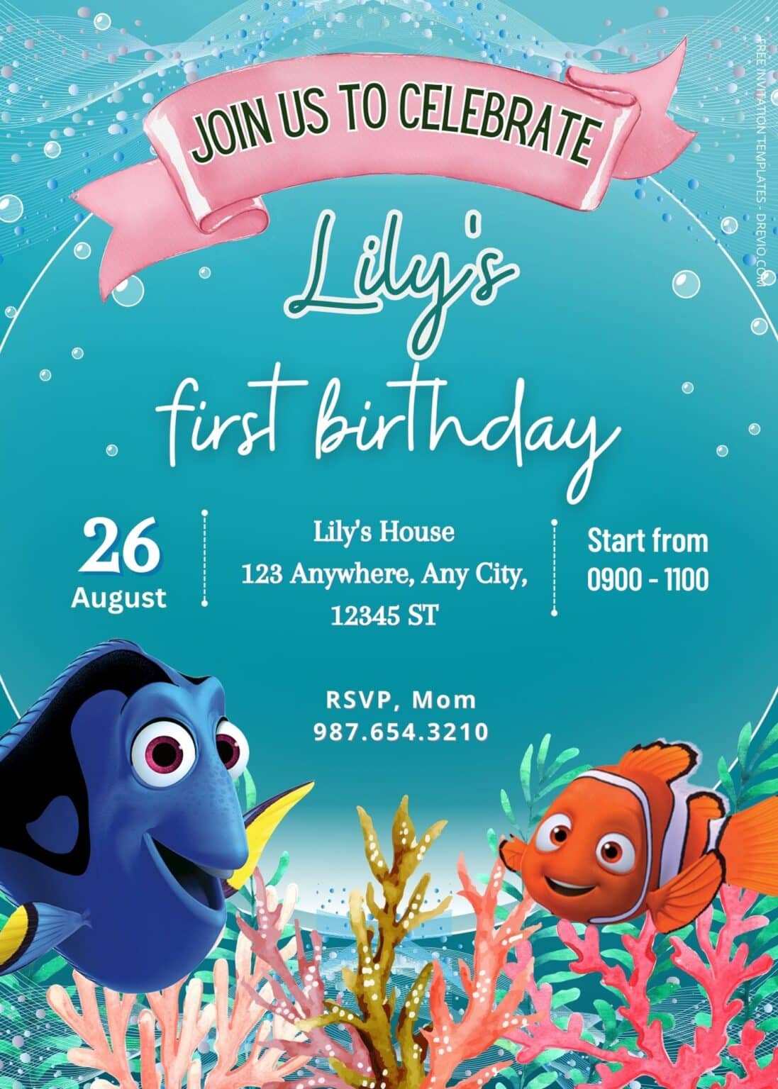 10 Underwater Finding Nemo Birthday Invitations