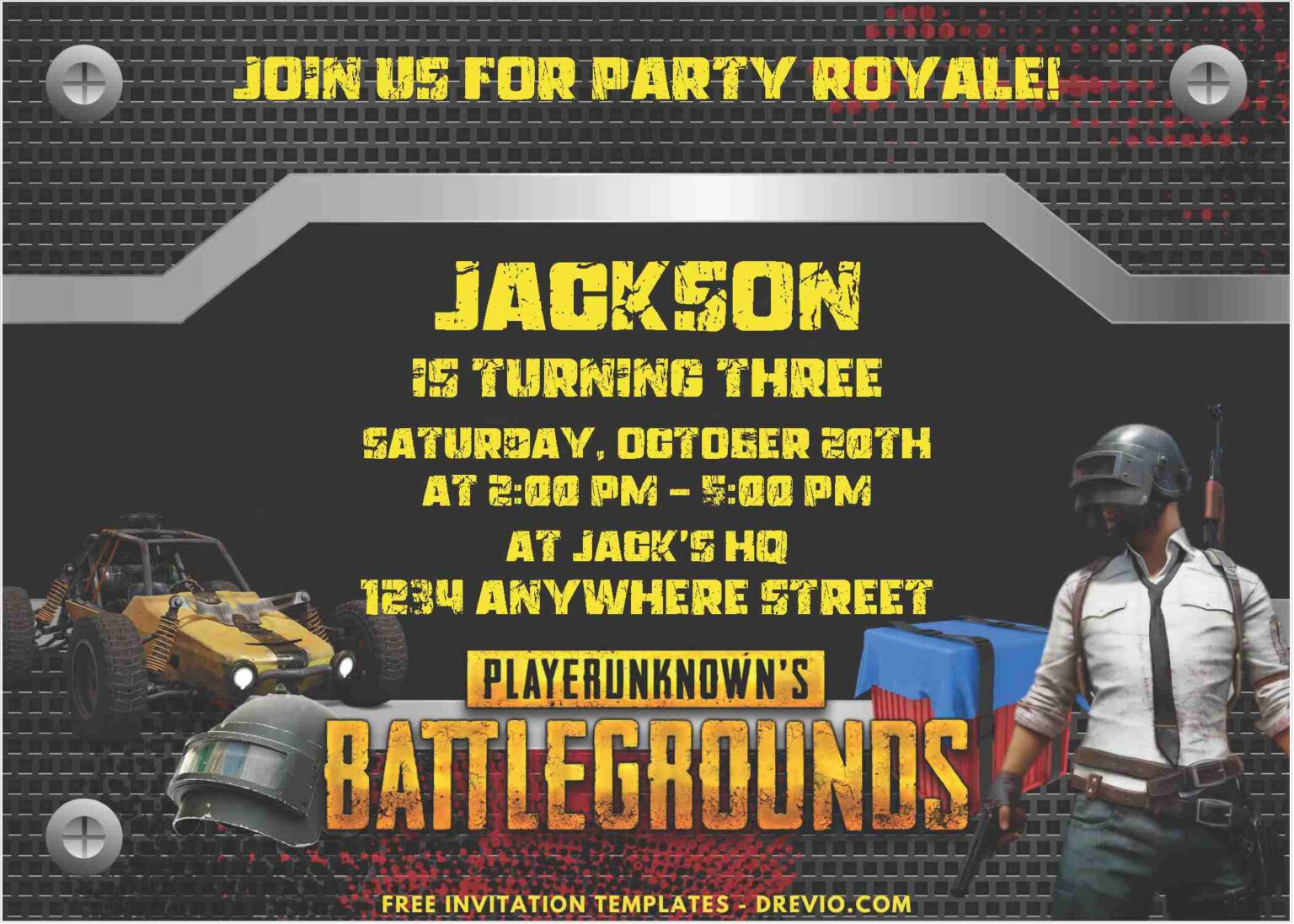 (Free PDF Invitation) Epic PUBG Party Royale! Birthday Invitations