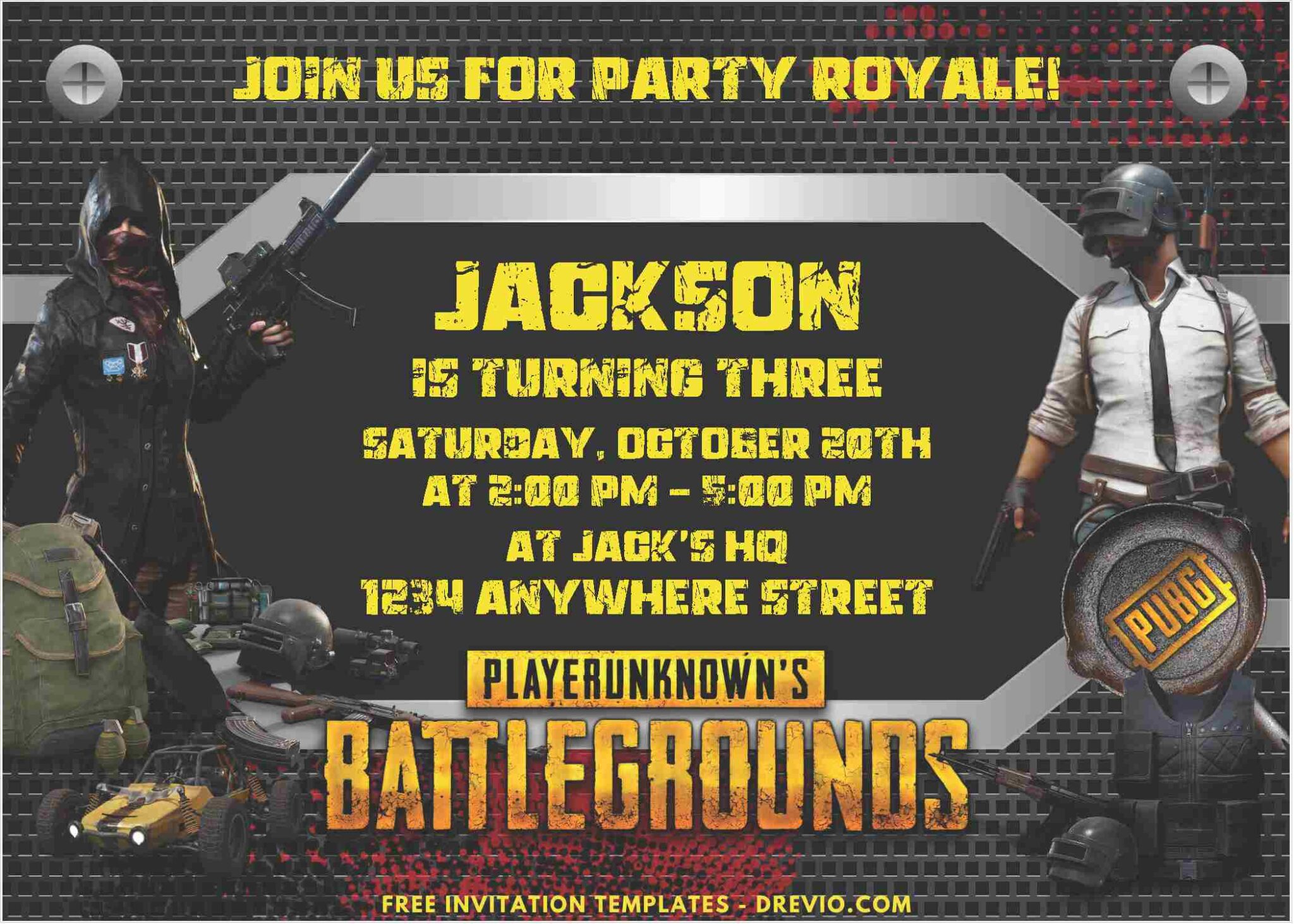 (Free PDF Invitation) Epic PUBG Party Royale! Birthday Invitations