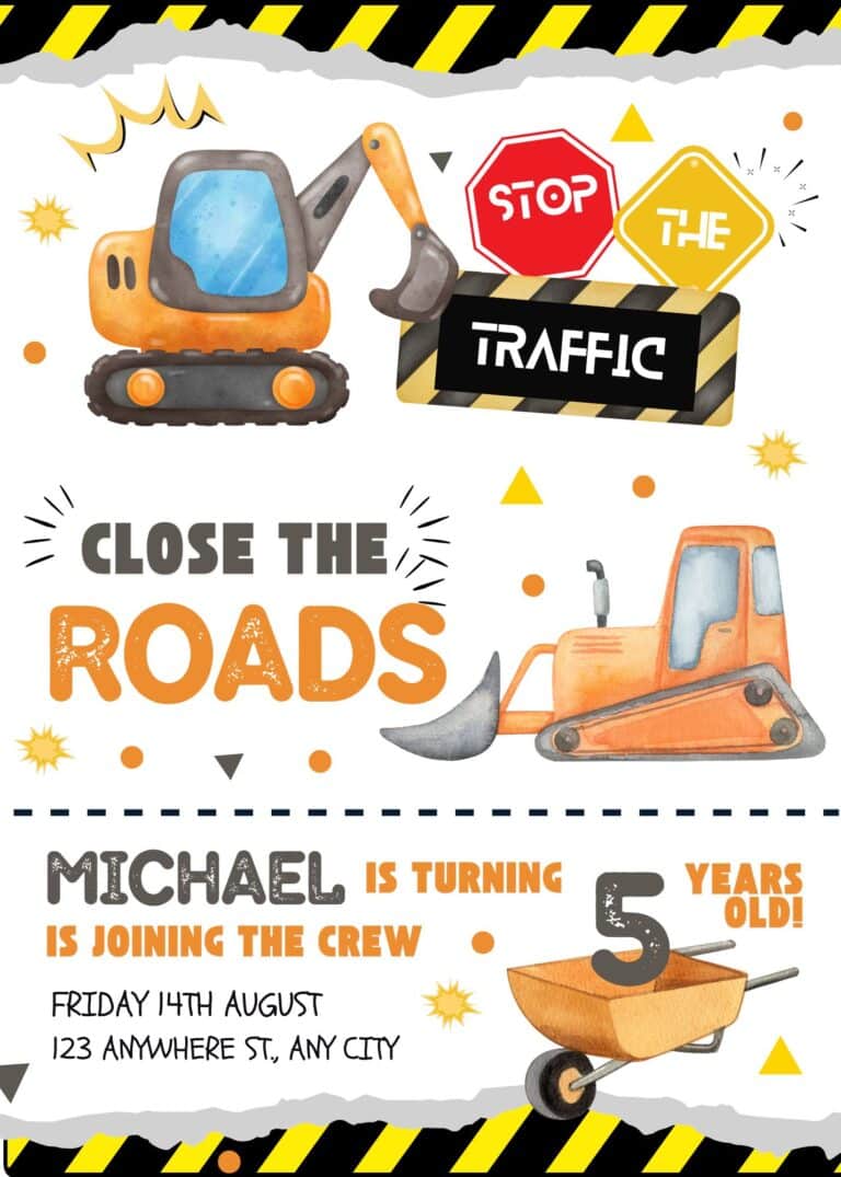FREE Editable Canva - 7+ Cool Construction Birthday Invitation Templates