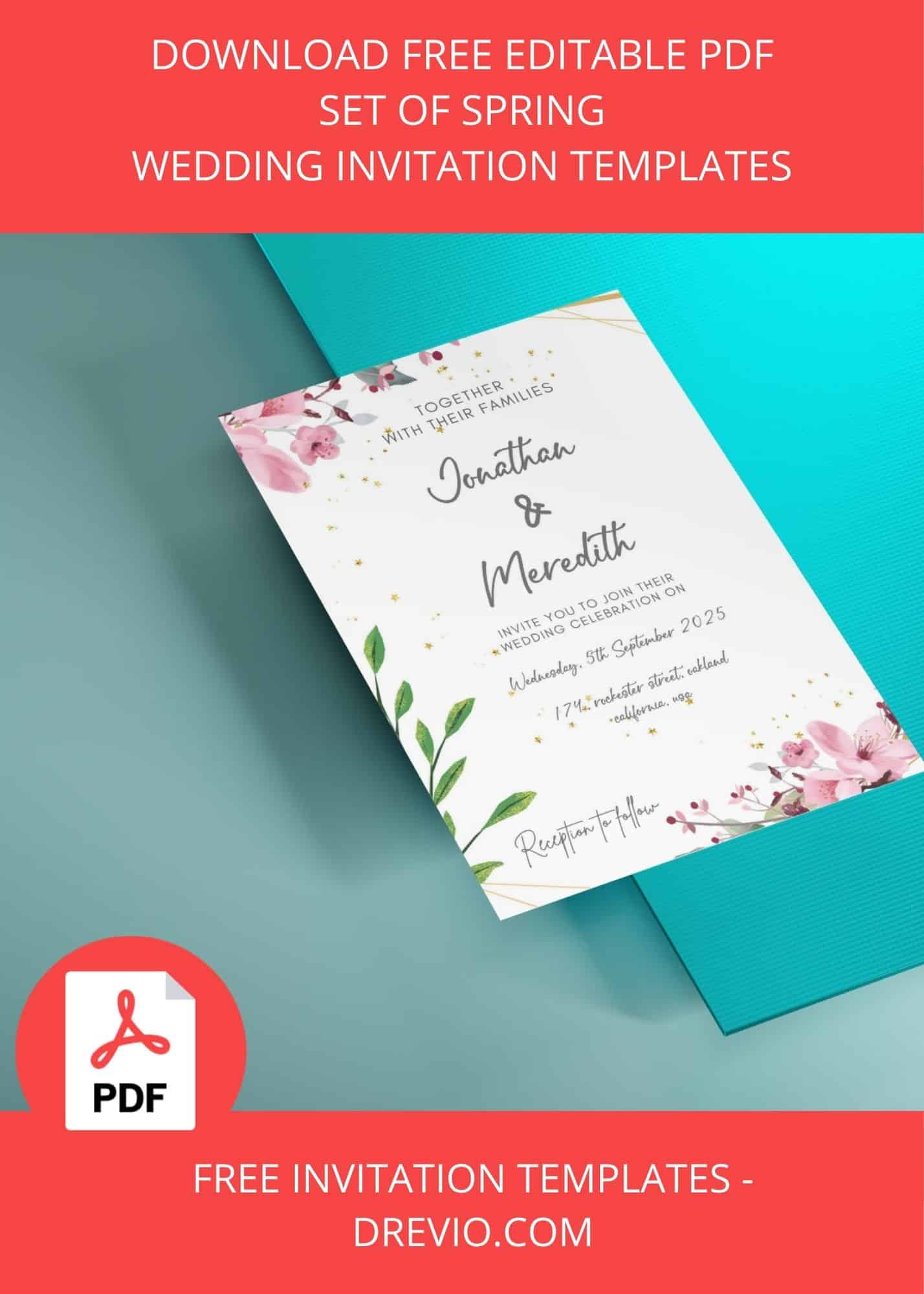 FREE Editable PDF - Set of Spring Floral Wedding Invitation Templates