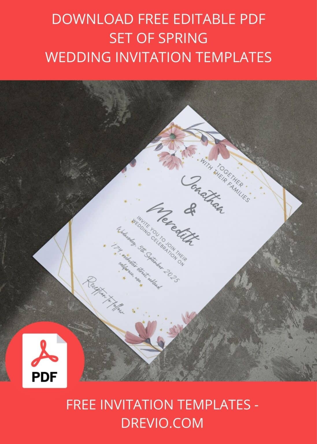 FREE Editable PDF - Set of Spring Floral Wedding Invitation Templates