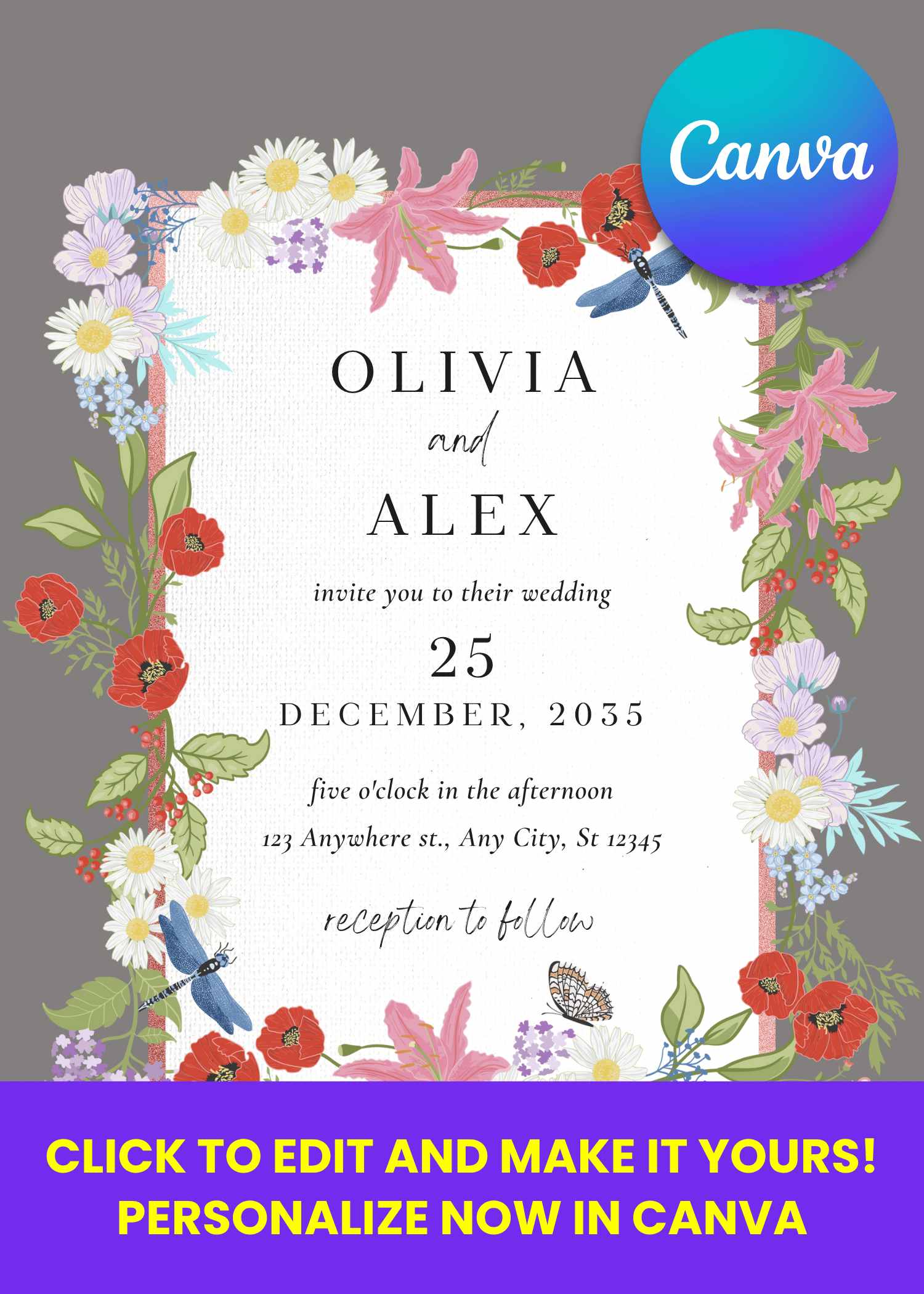 Sweetest Spring Blooms Wedding Invitation | Editable Canva Template